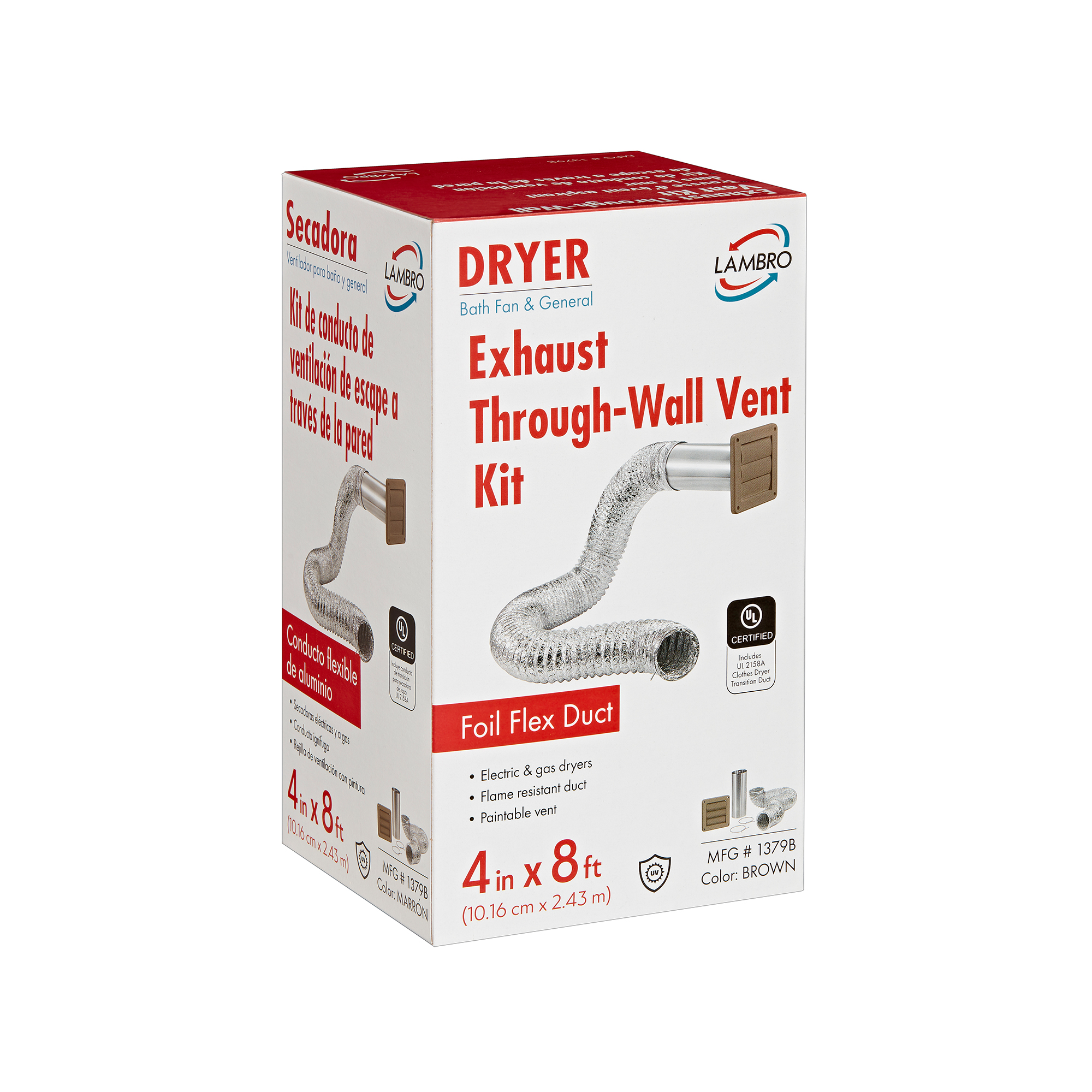 8 Foot Dryer Exhaust Wall Louvered Vent Kit (Retail) - Item #1379B
