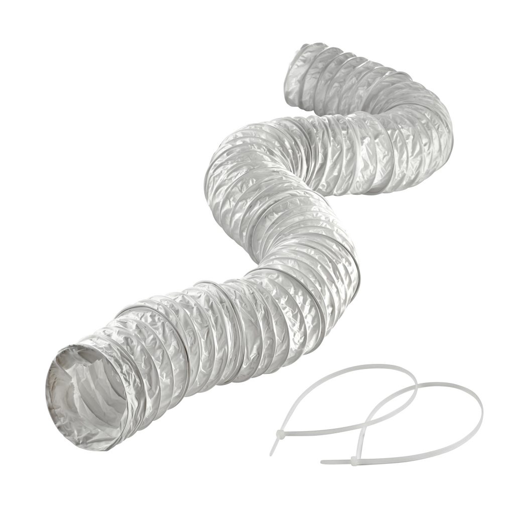 4" x 5' Flexible White Vinyl Duct with Clamps - Item #1307